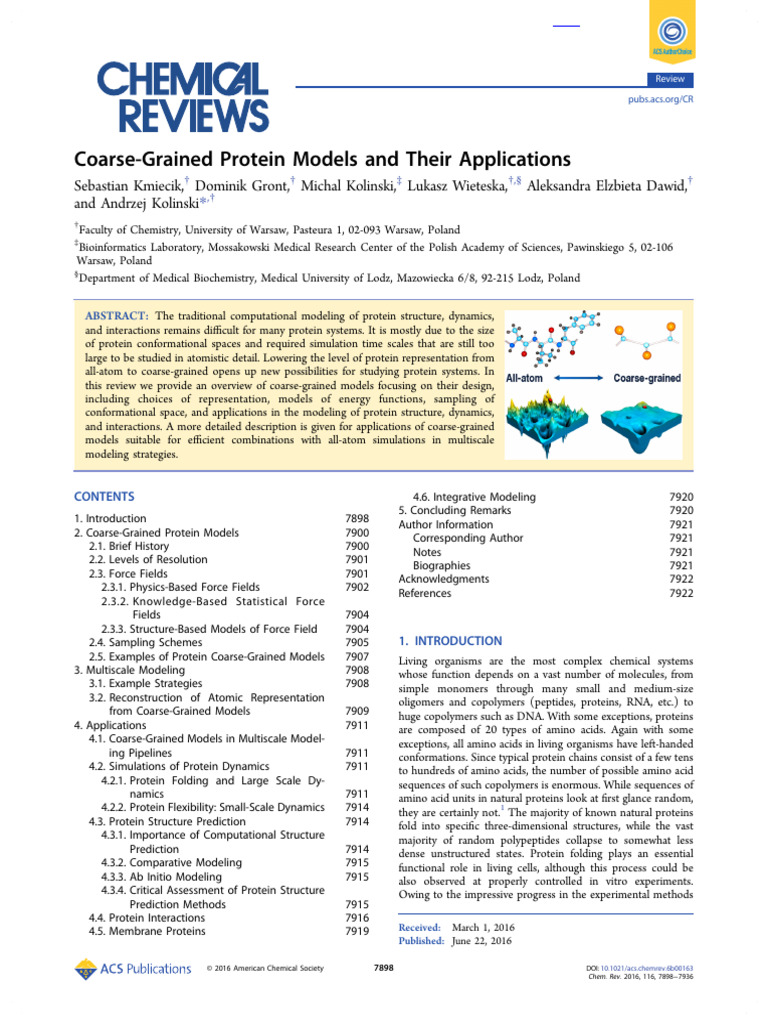 Coarse-Grained Protein Modeling Overview | PDF | Force Field (Chemistry ...