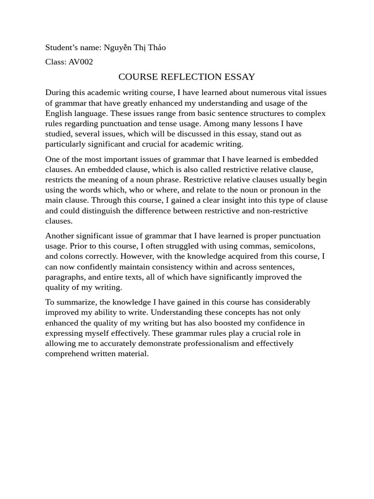Course reflection essay | PDF