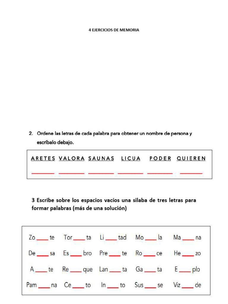 4.-Ejercicios de Memoria | PDF
