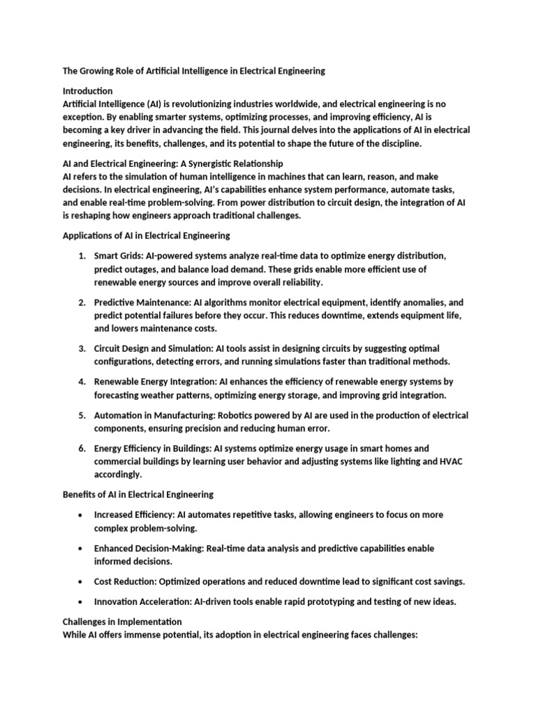 The Growing Role of Artificial Intelligence in Electrical Engineering | PDF | Artificial ...