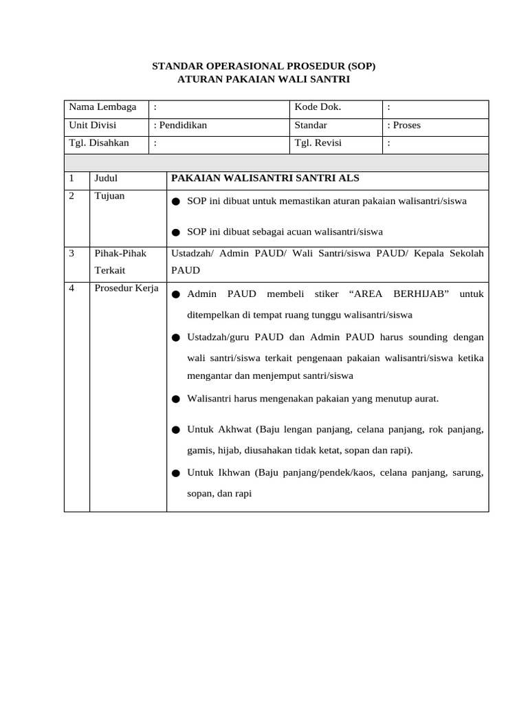 SOP Aturan Pakaian Wali Santri | PDF