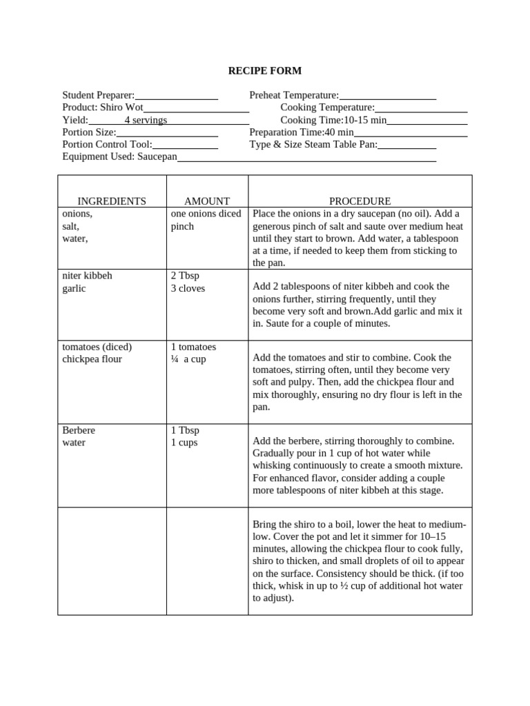 Ethiopia Recipe Form | PDF | Batter (Cooking) | Cooking