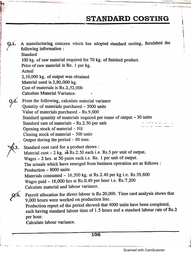 Standard Costing Answer Sheet | PDF