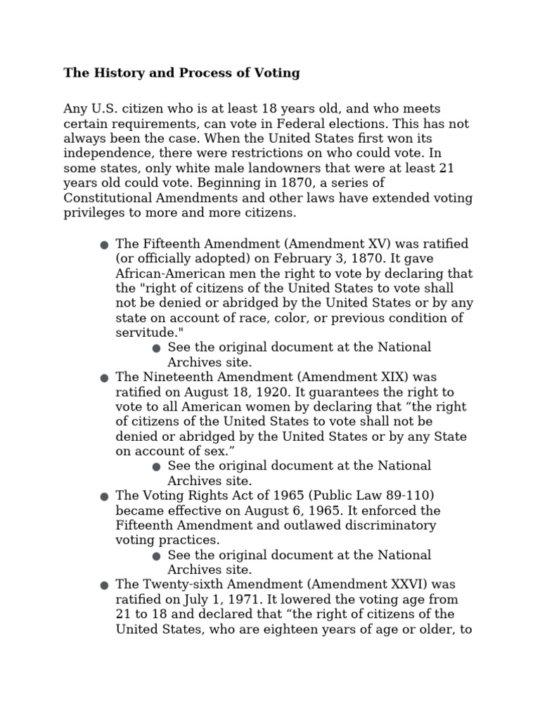 The History and Process of Voting | PDF | Voter Registration | Fifteenth Amendment To The United ...