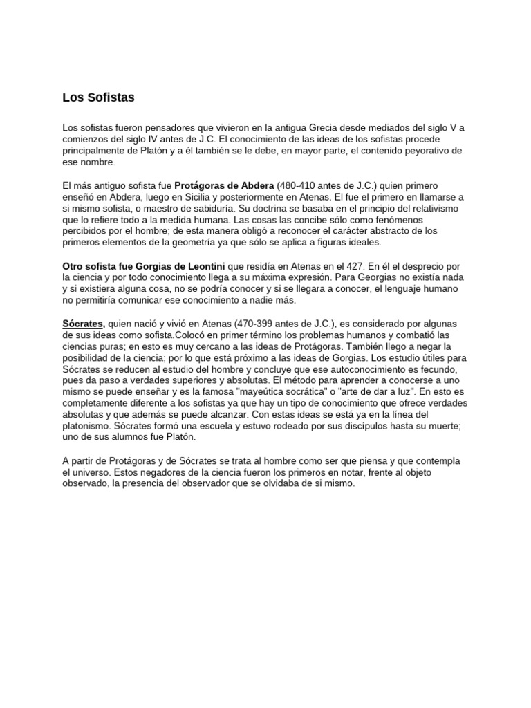 Sofistas: Pensadores de la Grecia Antigua | PDF
