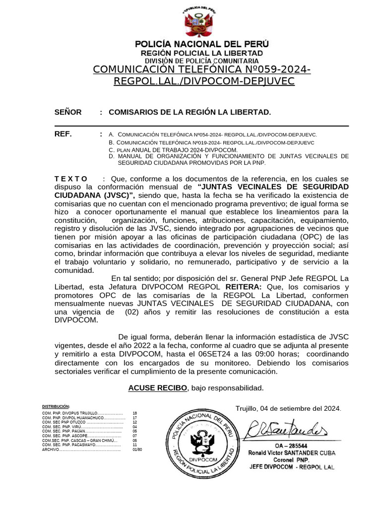 CT N°059-24 Llenado de Cuadros y Se Reitera La Conformación Mensual de Juntas Vecinales | PDF ...