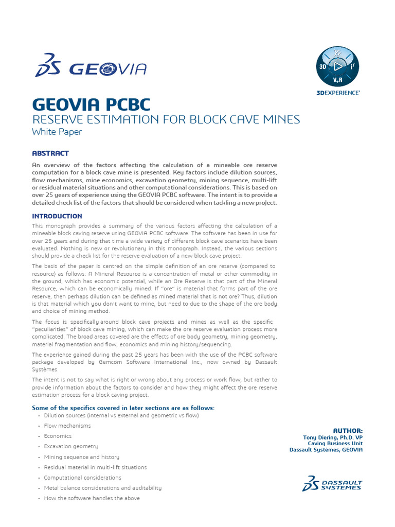 GEOVIA-PCBC-WP-Reserve_Estimation | PDF | Mining