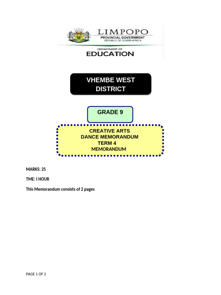 2024 DANCE MEMORANDUM GRADE 9 VHEMBE WEST NOVEMBER 2023 | PDF