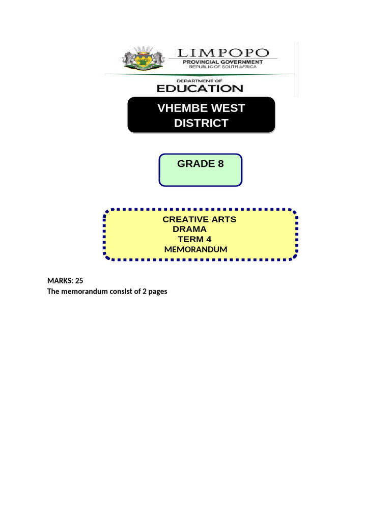 Grade 8 Drama Term 4 Memorandum | PDF