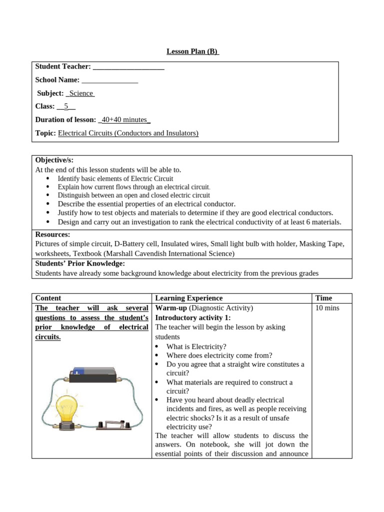 5E Lesson Plan -1 (1) | PDF | Insulator (Electricity) | Electrical ...