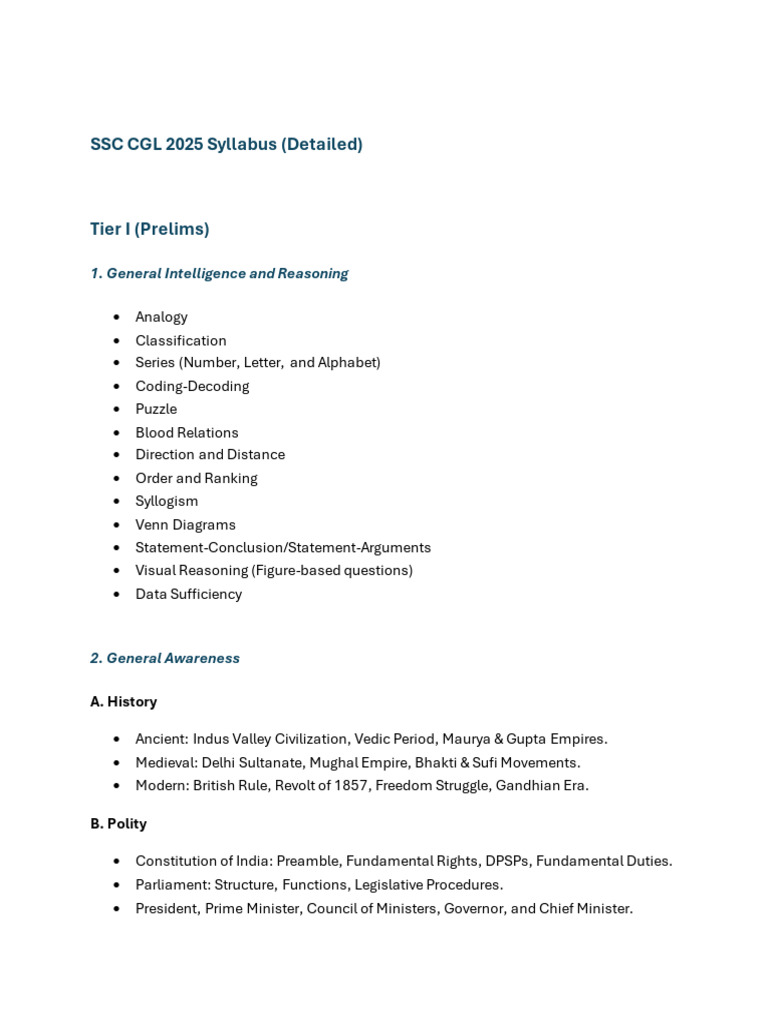 SSC CGL 2025 Syllabus (Detailed) : 1. General Intelligence and Reasoning | PDF | Equations ...