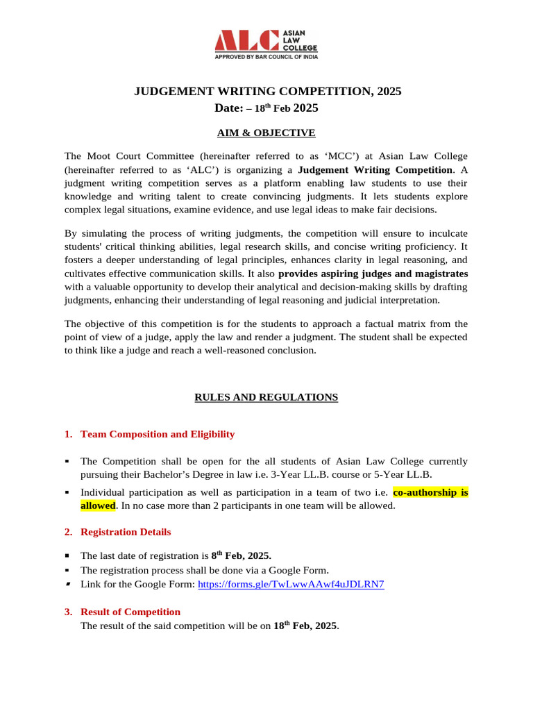 Judgement Writing Competition 2025 | PDF | Judgment (Law) | Justice