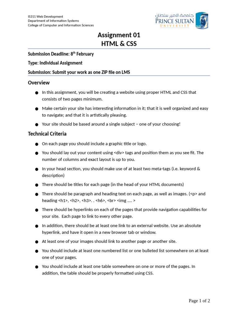 IS311 Assignment 01 | PDF | Hyperlink | Html