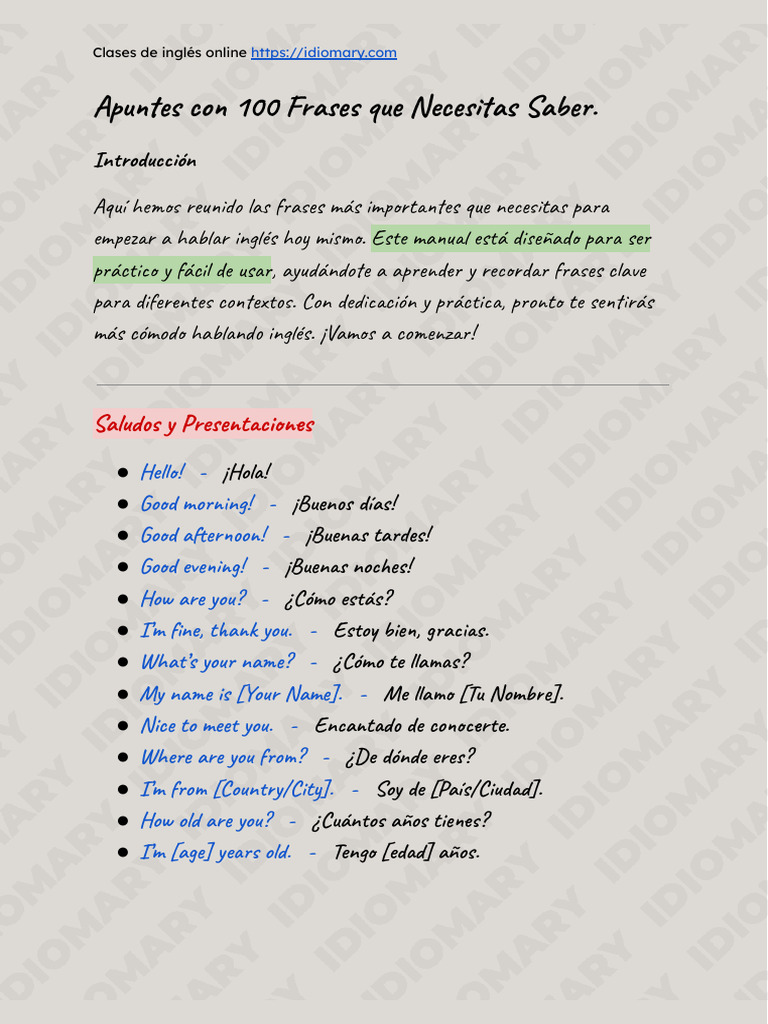 100 Frases Ingles | PDF