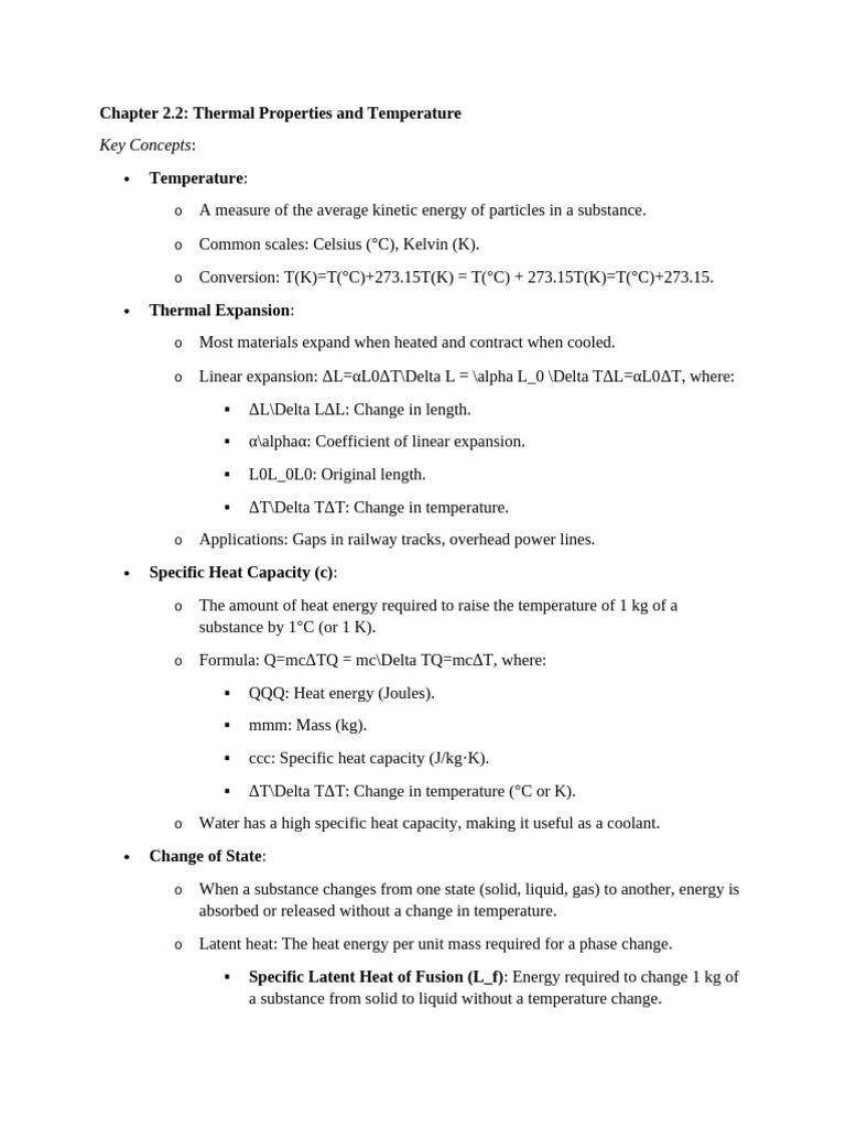 Physics Notes | PDF | Temperature | Heat