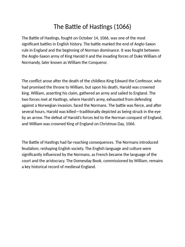 Battle of Hastings: 1066 Conquest Explained | PDF