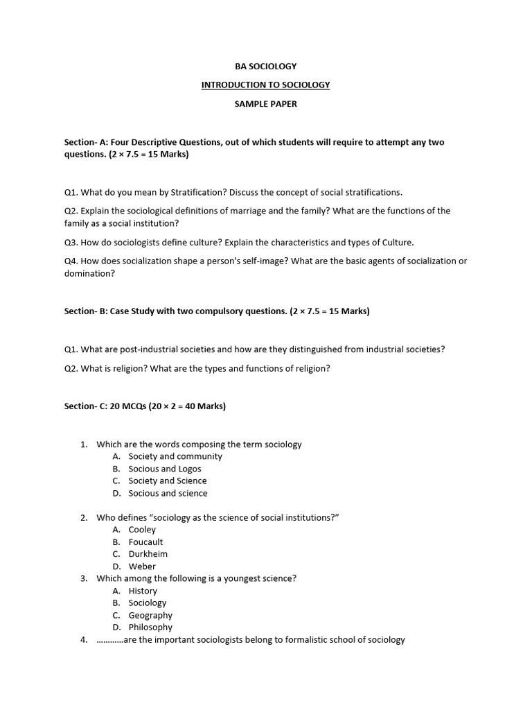 BA Sociology Sample Paper Overview | PDF | Sociology | Science