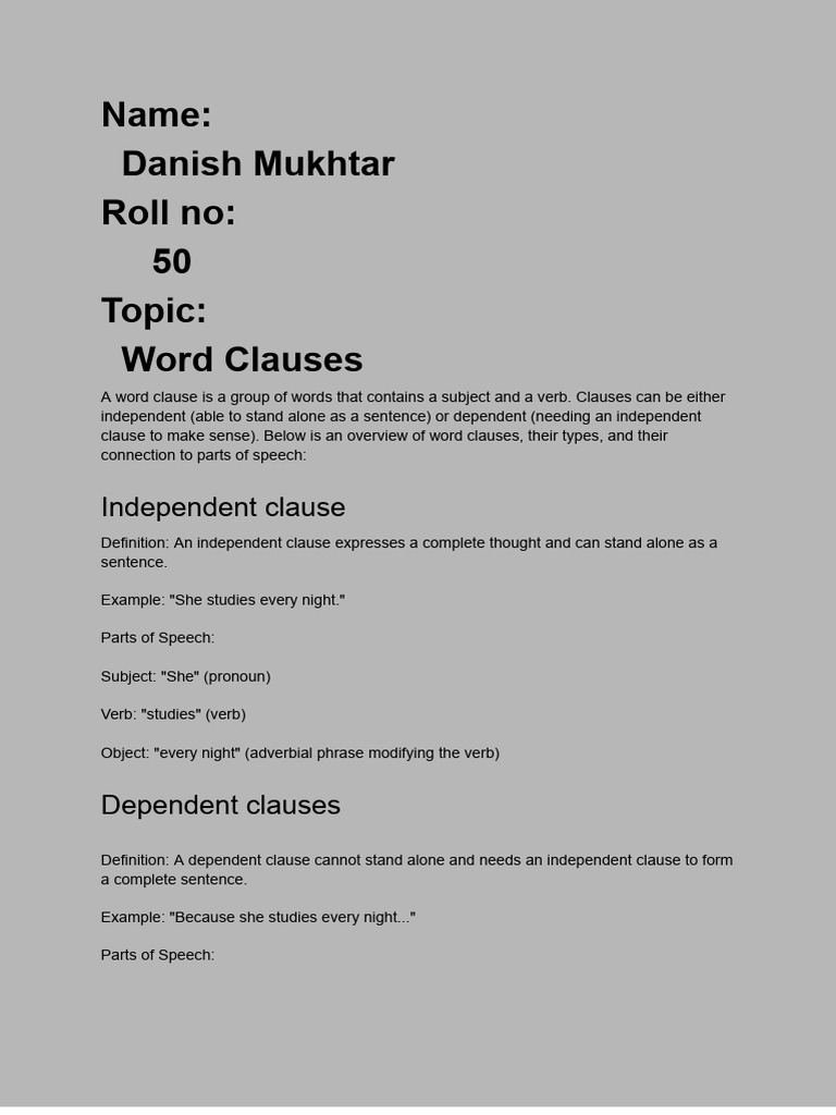 word clauses (2) | PDF | Part Of Speech | Clause