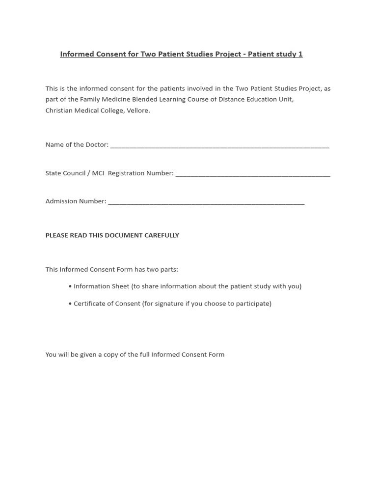 Informed Consent for Patient Study 1 | PDF | Informed Consent | Patient
