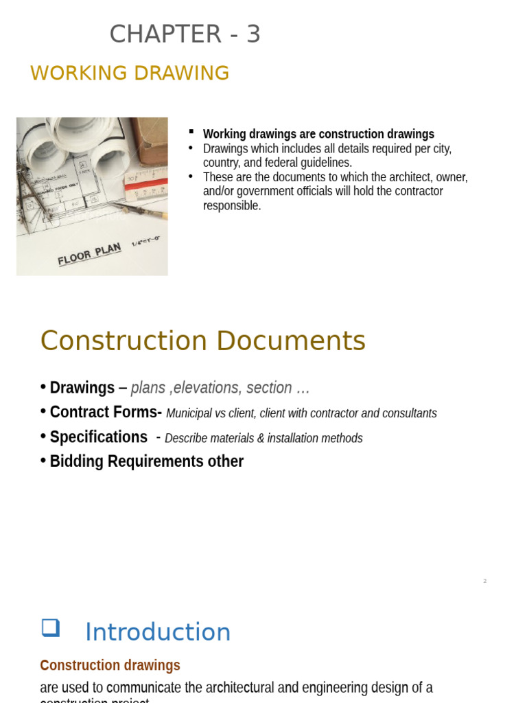 CH - 4.1 Working Vs Architectural Drawings | PDF | Roof | Technical Drawing