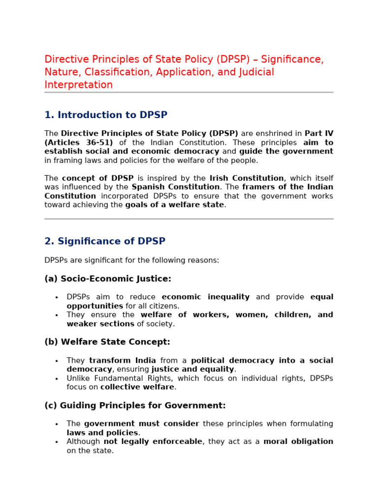 Understanding Directive Principles of State Policy | PDF | Political ...
