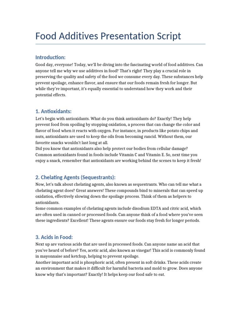 Food Additives Presentation | PDF | Antioxidant | Foods