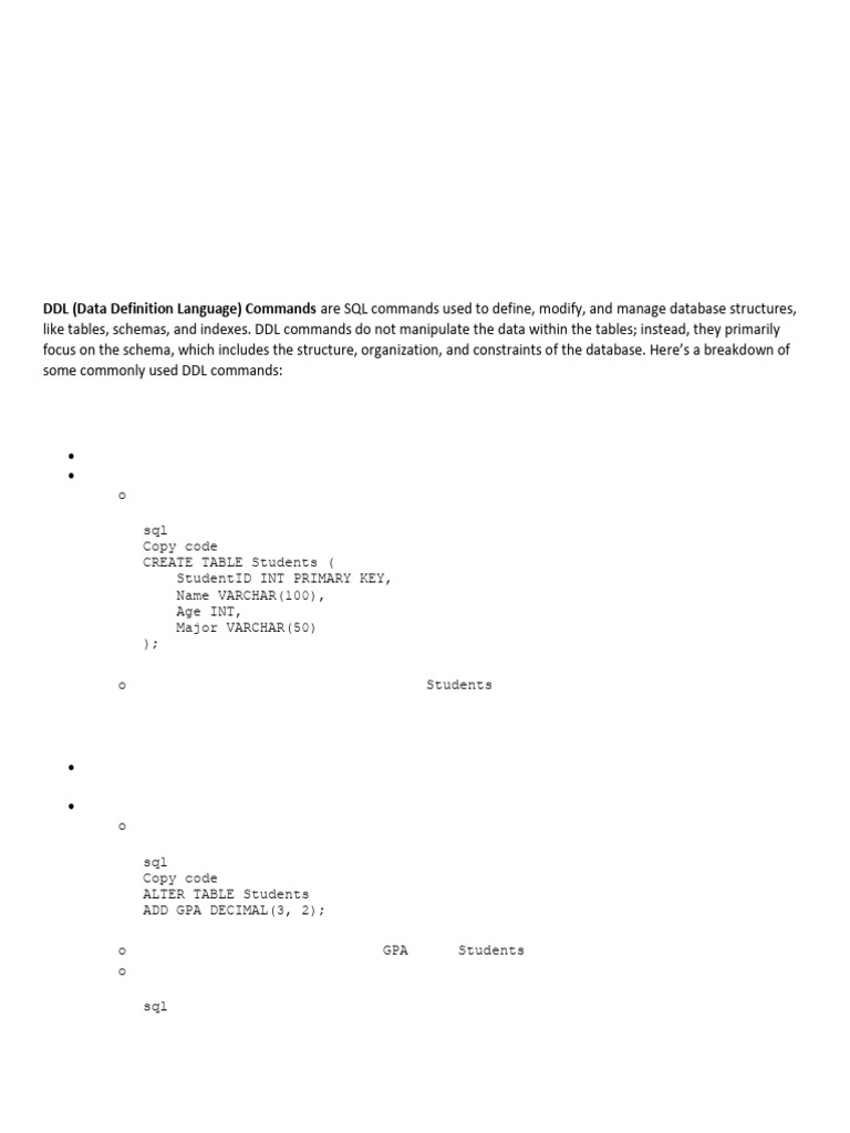 DDL Commands:: 1. Create | PDF | Database Index | Relational Database
