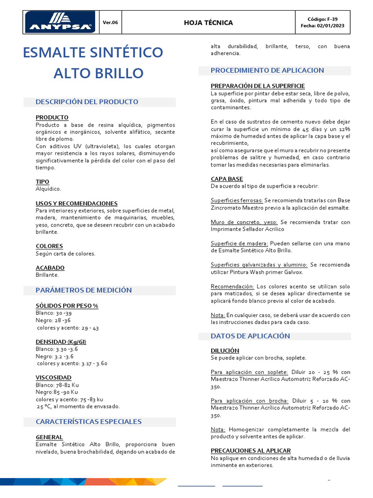 Esmalte Sintetico Alto Brillo. | PDF | Pintar | Materiales