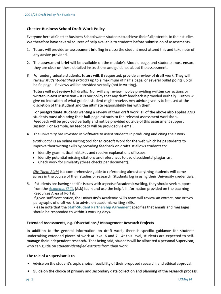 Student Draft Review Guidelines | PDF | Learning