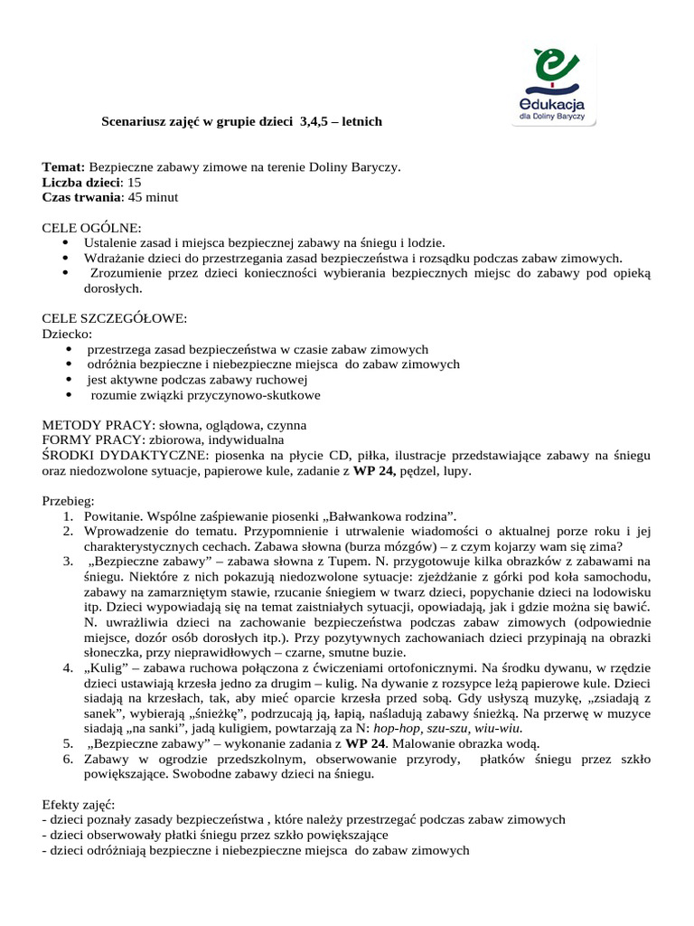 Scenariusz Zajec-Bezpieczne Zabawy | PDF