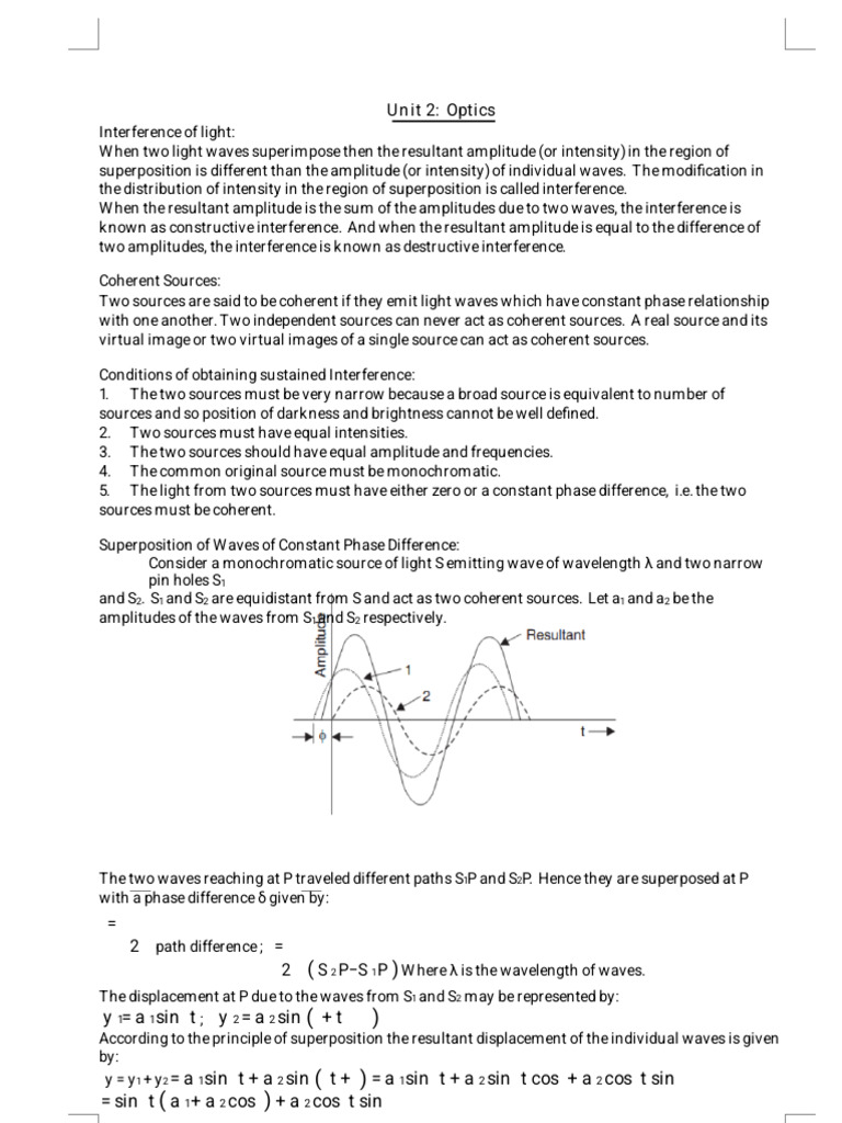 Unit 2 Optics | PDF | Coherence (Physics) | Waves
