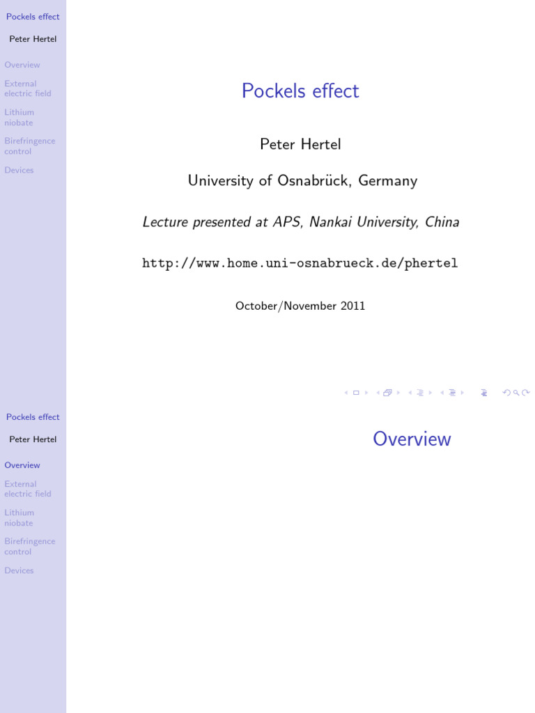 Pockels Effect: Peter Hertel University of Osnabr Uck, Germany | PDF ...