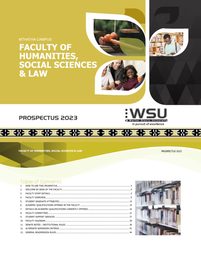 MTHATHA FACULTY OF HUMANITIES SOCIAL SCIENCES AND LAW PROSPECTUS ...
