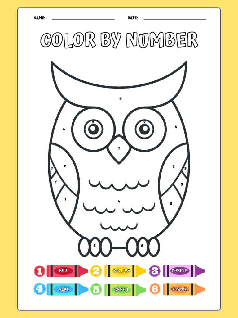Color by Number Owl Activity Coloring Worksheet | PDF