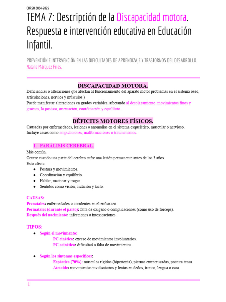 Intervención en Discapacidad Motora | PDF | Parálisis cerebral ...