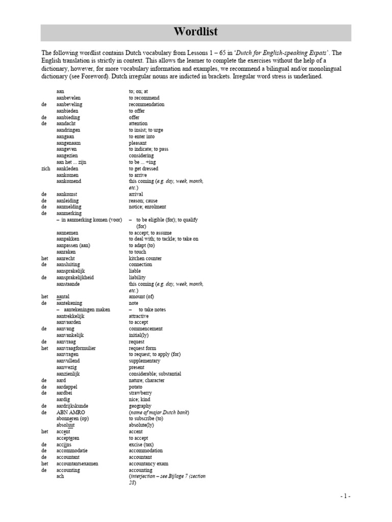 Dutch - Wordlist | PDF