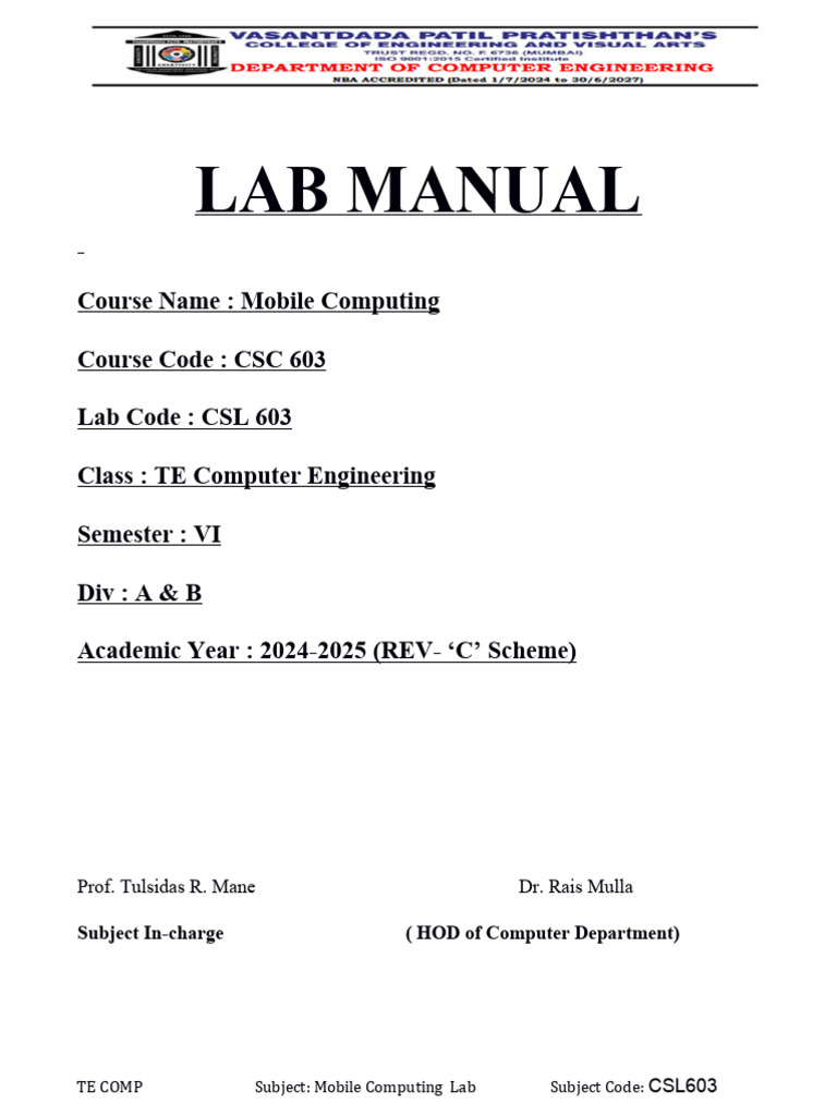 Mobile Computing Lab Manual CSL603 | PDF | Channel Access Method ...