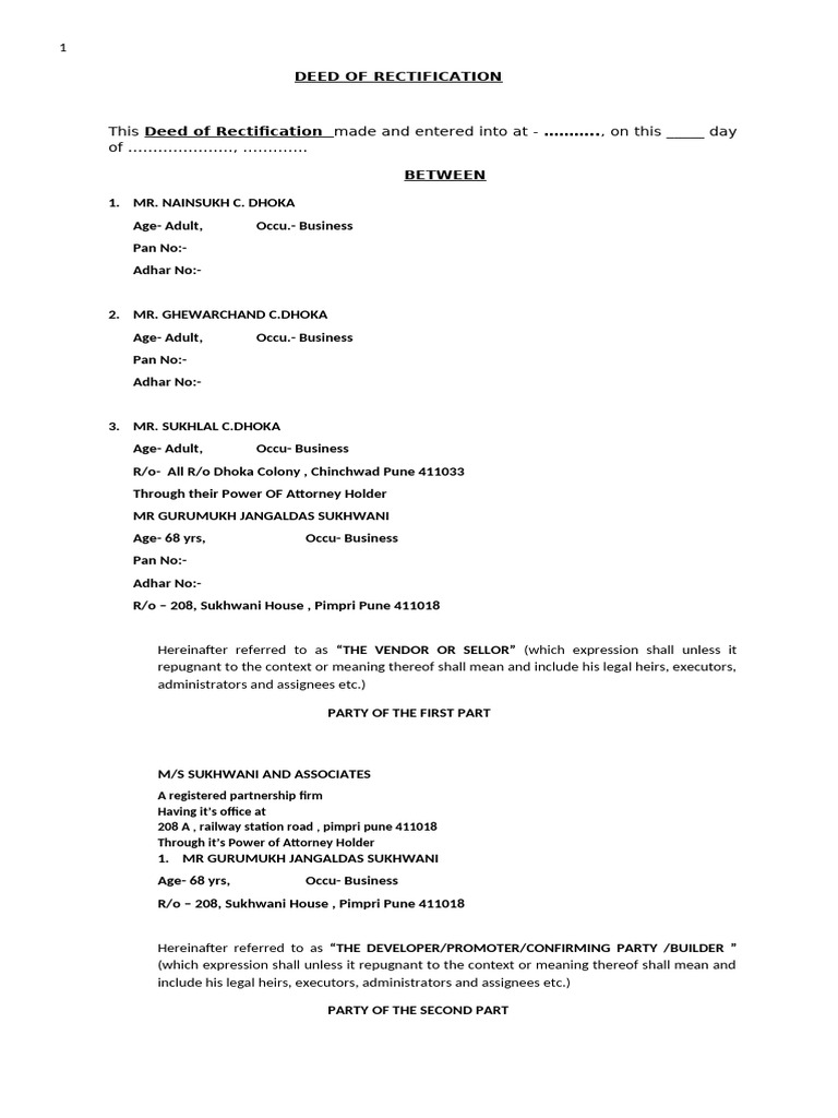 Deed of Rectification Sample Draft or Format | PDF | Private Law | Common Law