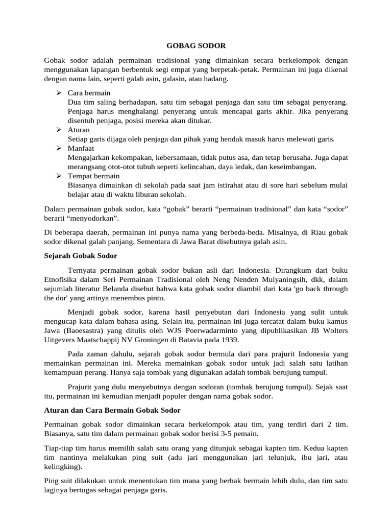 Permainan Tradisional Gobak Sodor | PDF