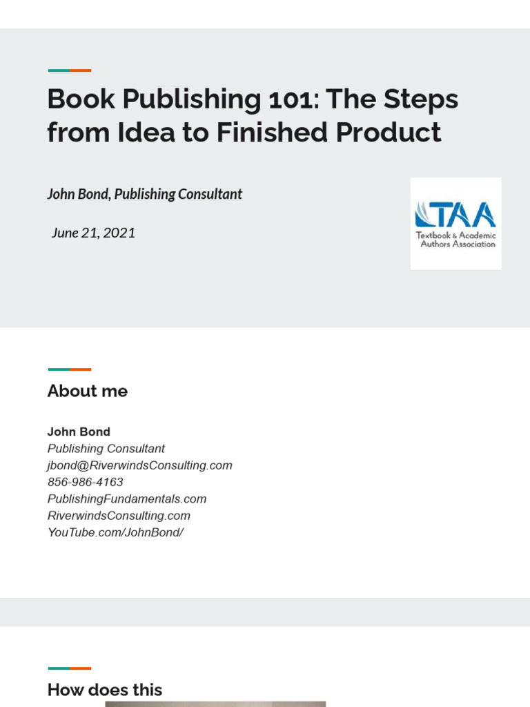 Book Publishing 101 - The Steps From Idea To Finished Product | PDF ...