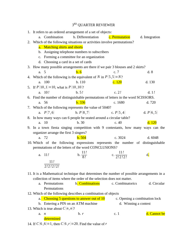 3RD-QUARTER-REVIEWER | PDF | Mathematics