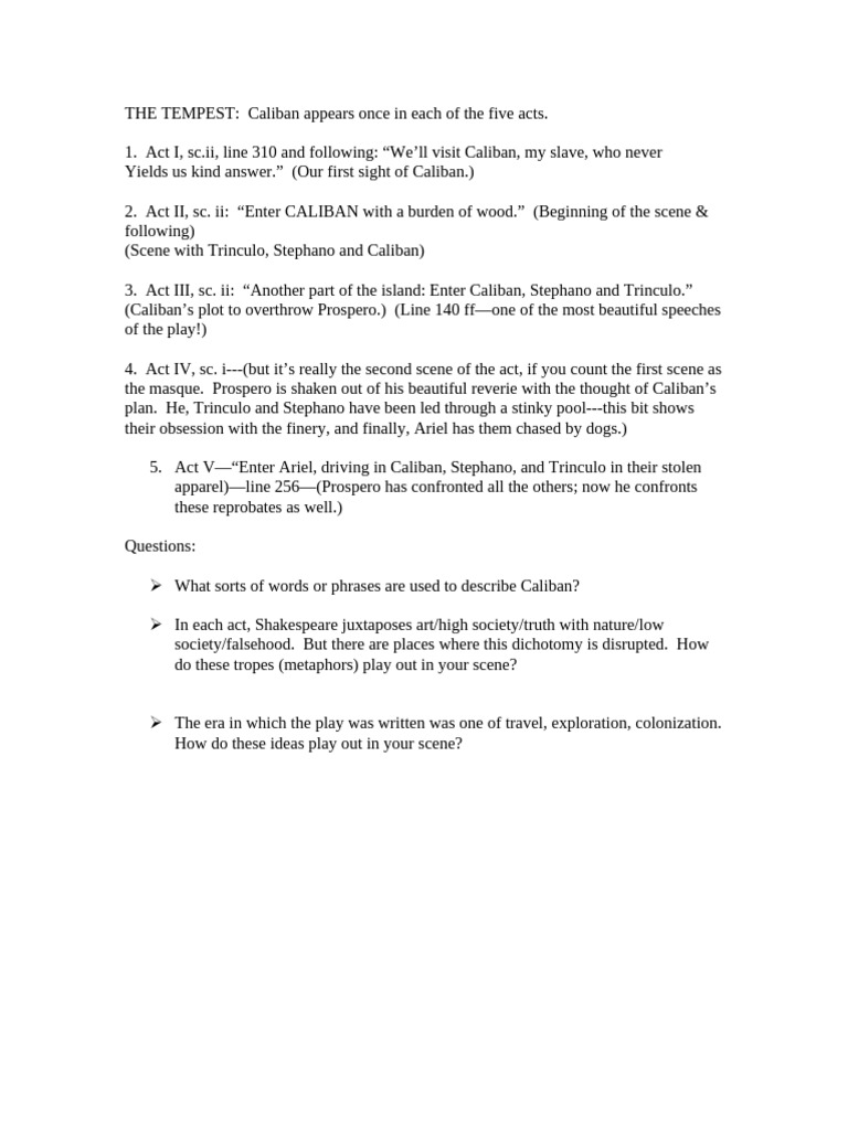 The Tempest-caliban notes | PDF