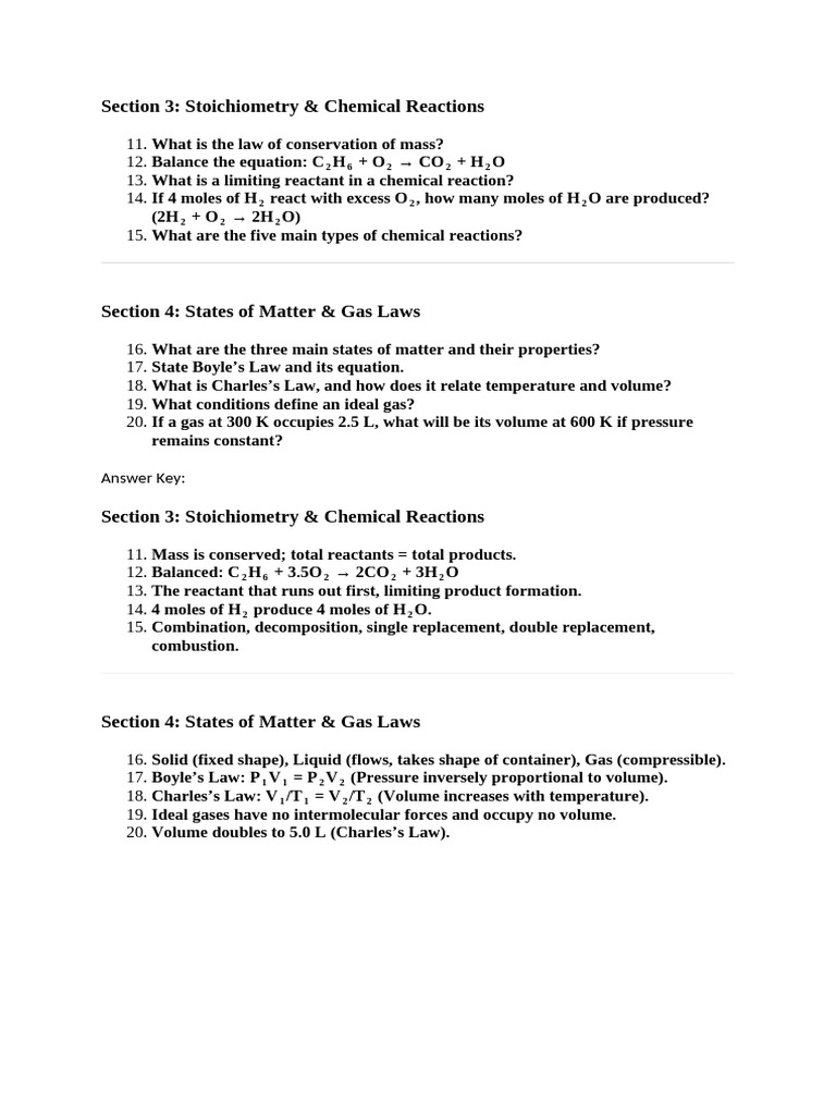 Stoichiometry and Gas Laws Explained | PDF