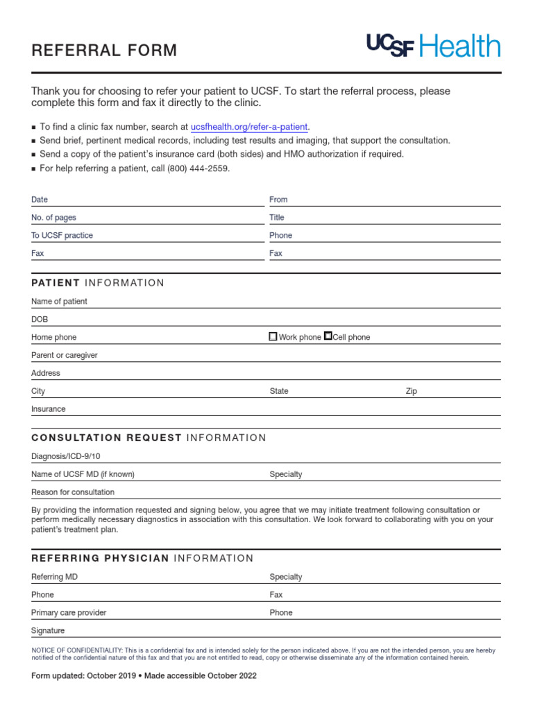 UCSF Patient Referral Form Guide | PDF