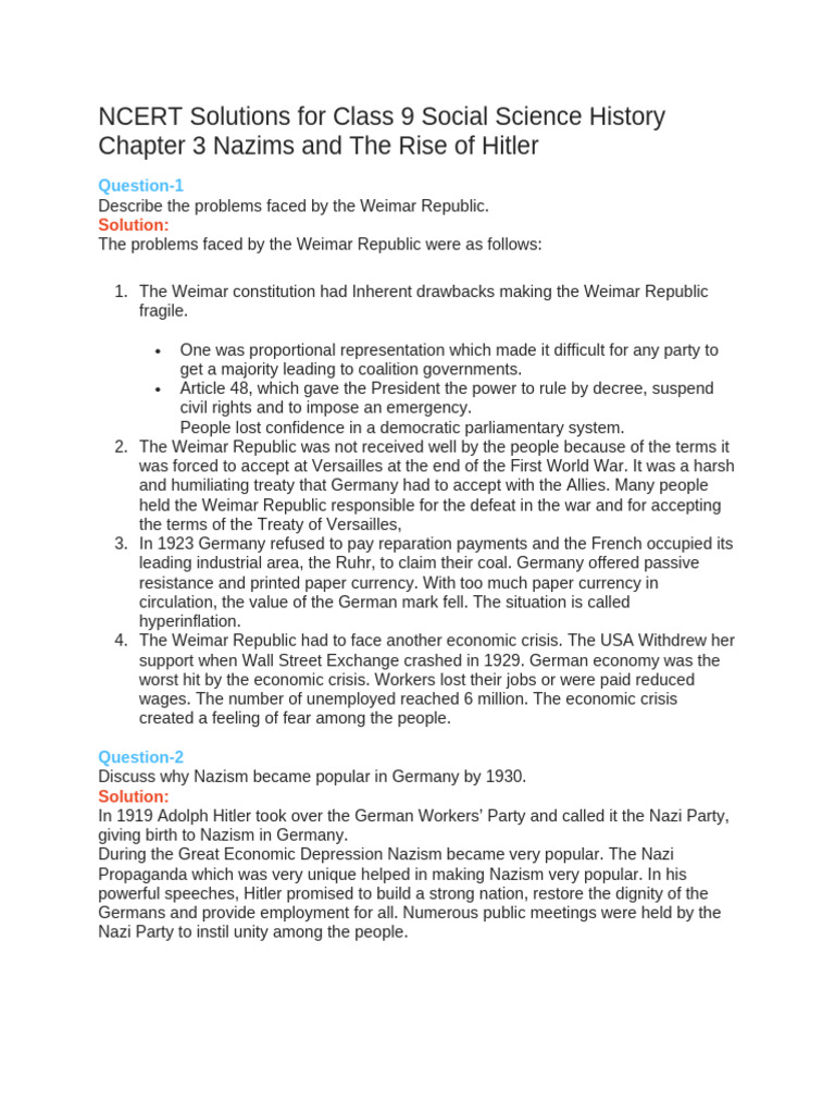 History Chapter 3 Nazims and The Rise of Hitler | PDF | Weimar Republic ...