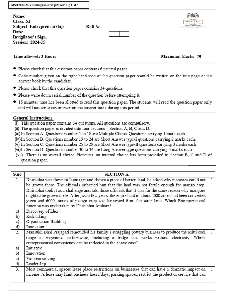 24-25 Mock Ep Xi QP | PDF