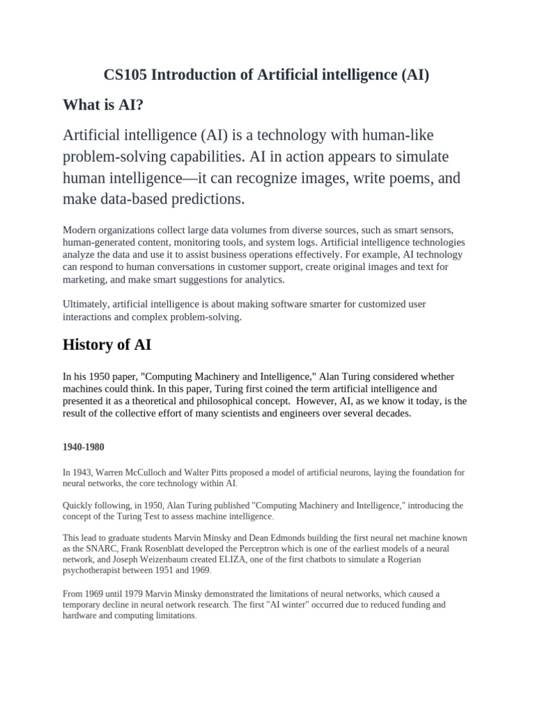 CS105 Introduction of Artificial intelligence | PDF | Artificial Intelligence | Intelligence (AI ...