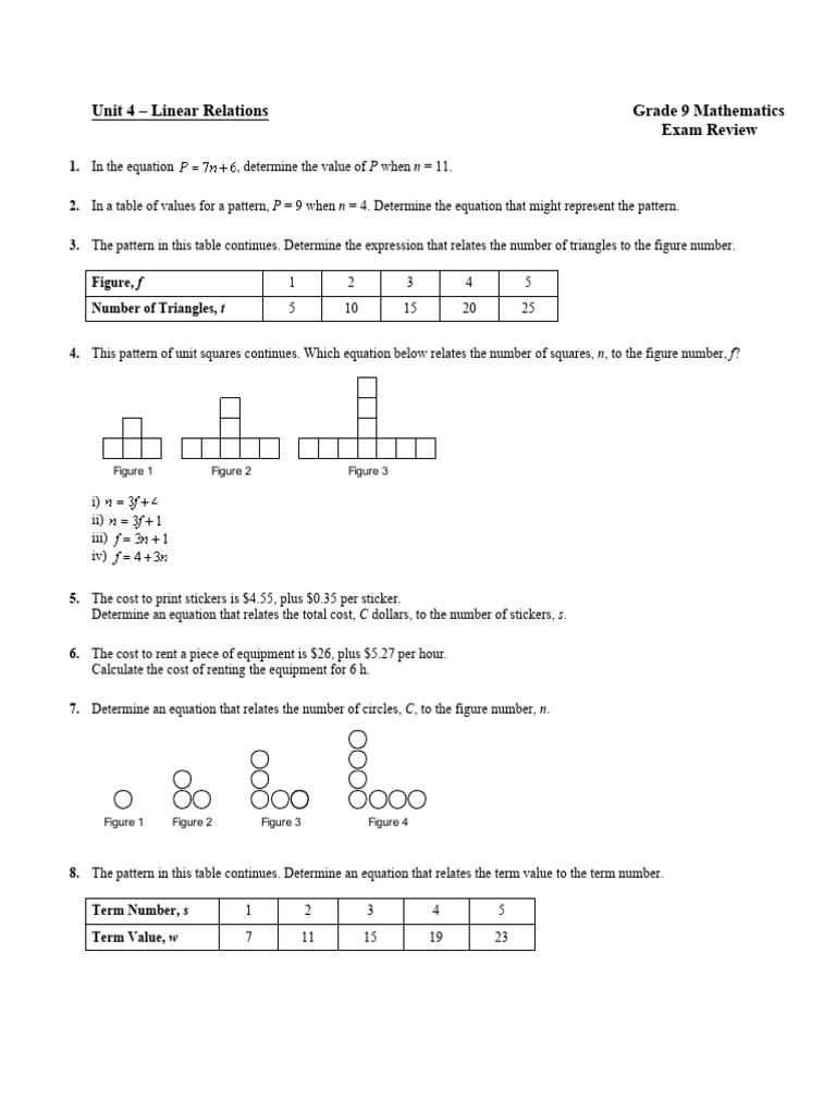Grade 9 Math Unit 4 Exam Review | PDF | Numbers | Speed