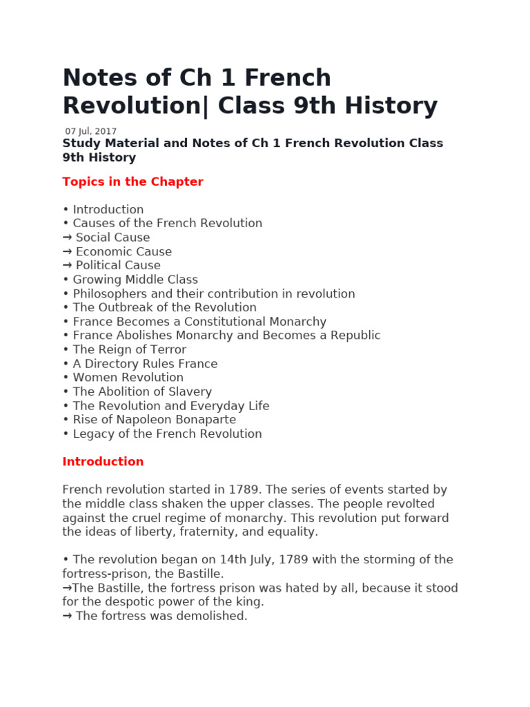 Notes of CH 1 French Revolution | PDF | French Revolution | Slavery