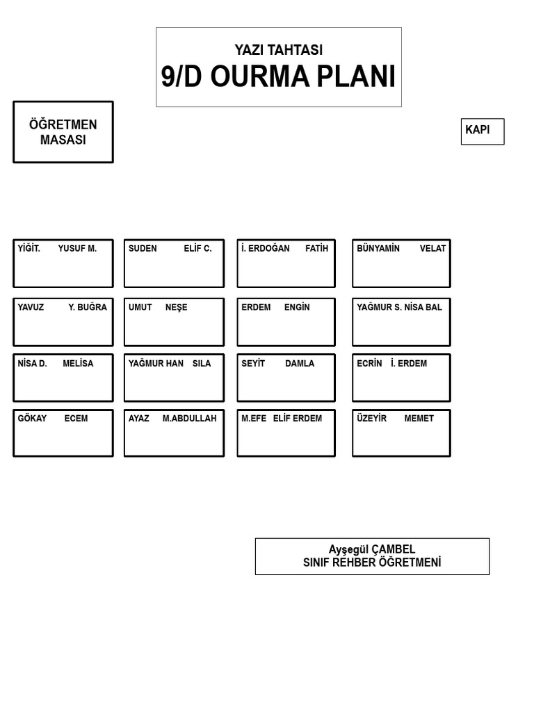 Sinif Oturma Plani 2024p | PDF